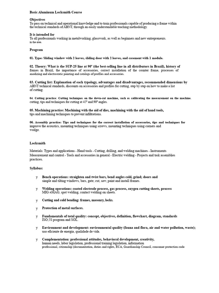 Aluminum Locksmith Course Overview | PDF | Welding | Construction