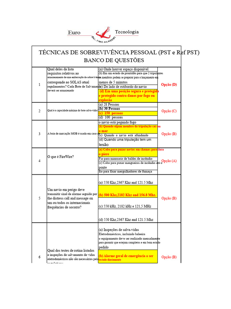 Banco de Questões PST & REF. PST e Chave de Respostas | PDF | Incêndios ...