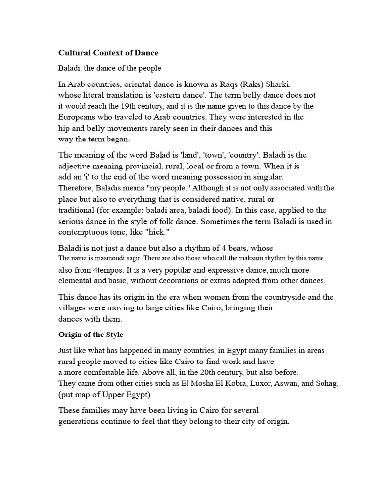 Understanding Baladi Dance and Culture | PDF | Dances | Musical Instruments