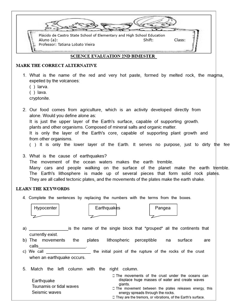 Science Evaluation 2ND Bimester | PDF | Plate Tectonics | Earthquakes