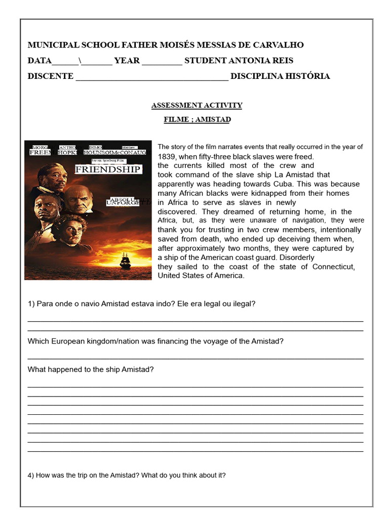 activity movie Amistad | PDF | Atlantic Slave Trade | Maritime Incidents