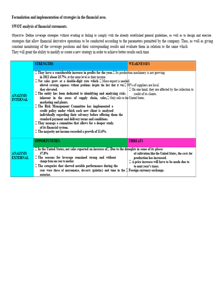 SWOT Analysis of Financial Statements | PDF | Supply Chain | Revenue