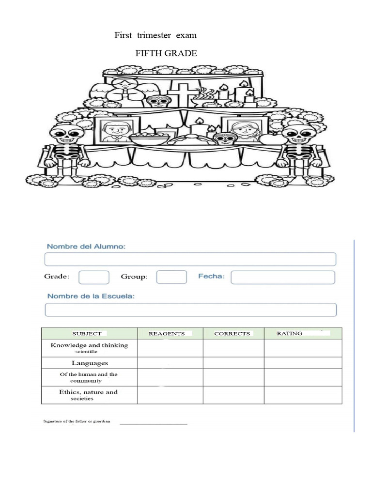 FIRST TRIMESTER EXAM FIFTH GRADE | PDF