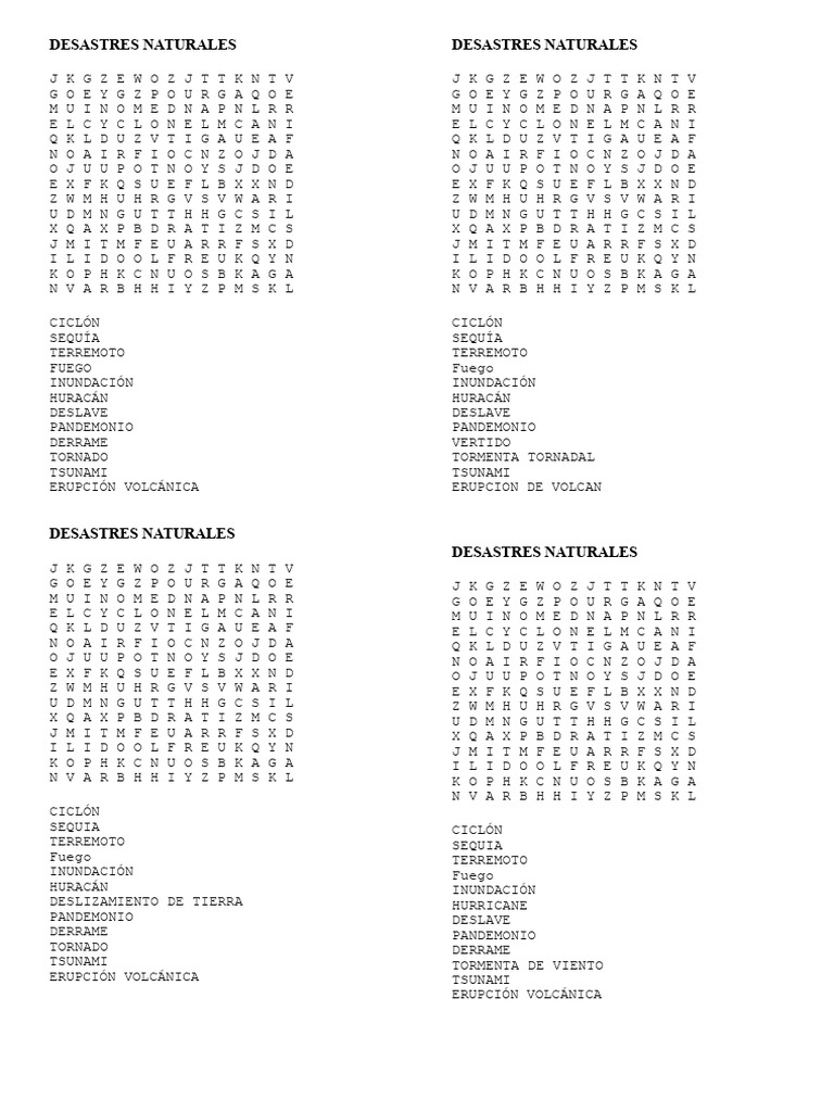 Sopa de Letras de Desastres Naturales | PDF | Desastres naturales ...