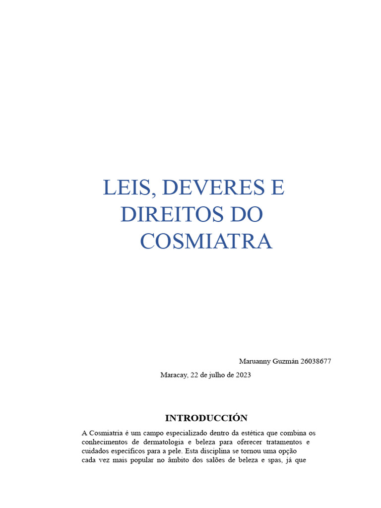 deveres e direitos da cosmiatria | PDF | Dermatologia | Estética