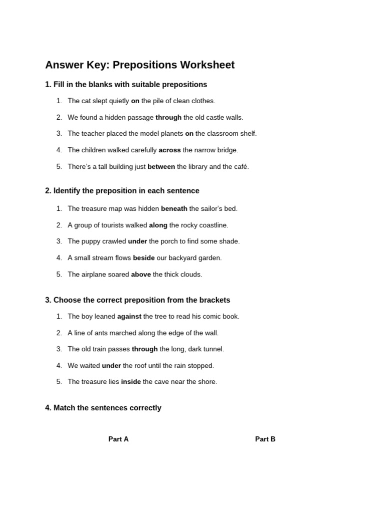 Prepositions Worksheet Answer Key | PDF