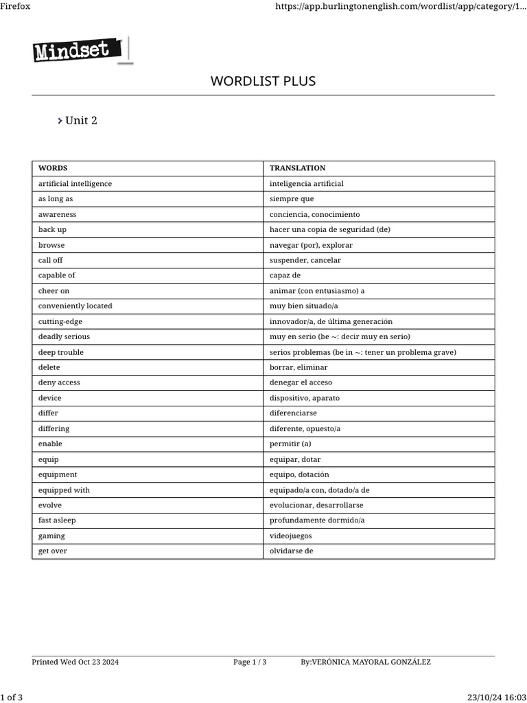 Wordlist Plus Unit 2 Pdf