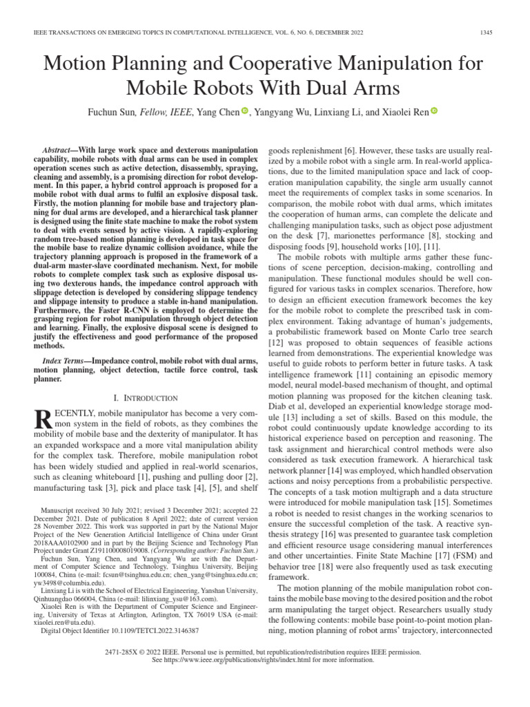 Motion Planning and Cooperative Manipulation For Mobile Robots With ...