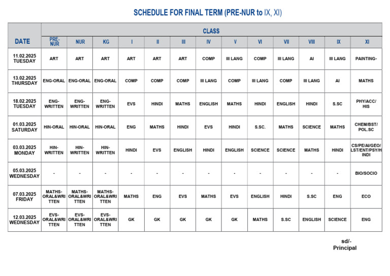 Schedule For Final Term 202526 | PDF