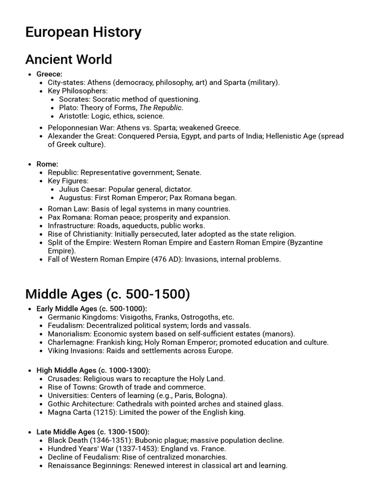 Overview of European History Timeline | PDF | Middle Ages | Roman Empire