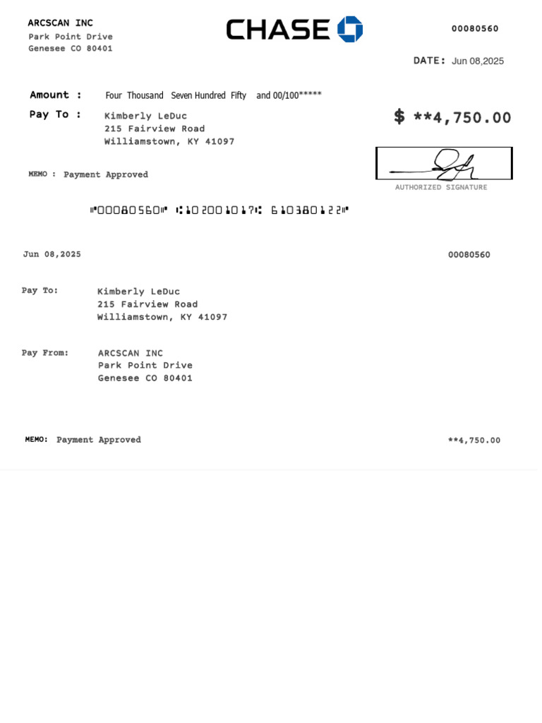 Payment Approval Memo for ARCSCAN INC | PDF