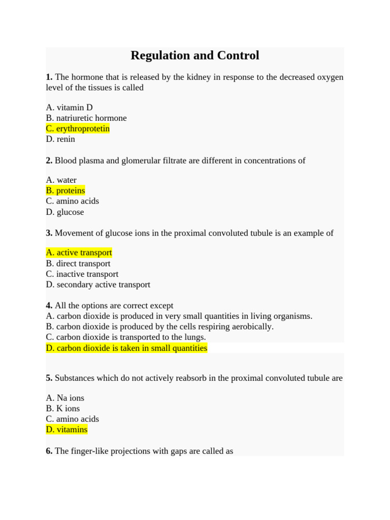 Regulation and Control (YND) | PDF | Kidney | Organ (Anatomy)