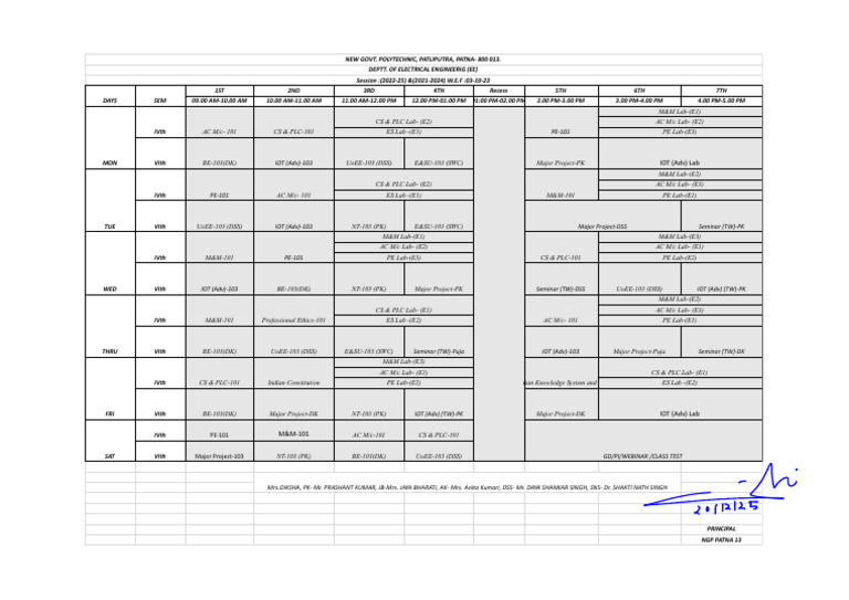 Electrical Engineering Class Schedule | PDF