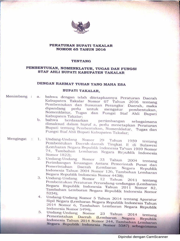 Perbup SOTK Staf Ahli | PDF