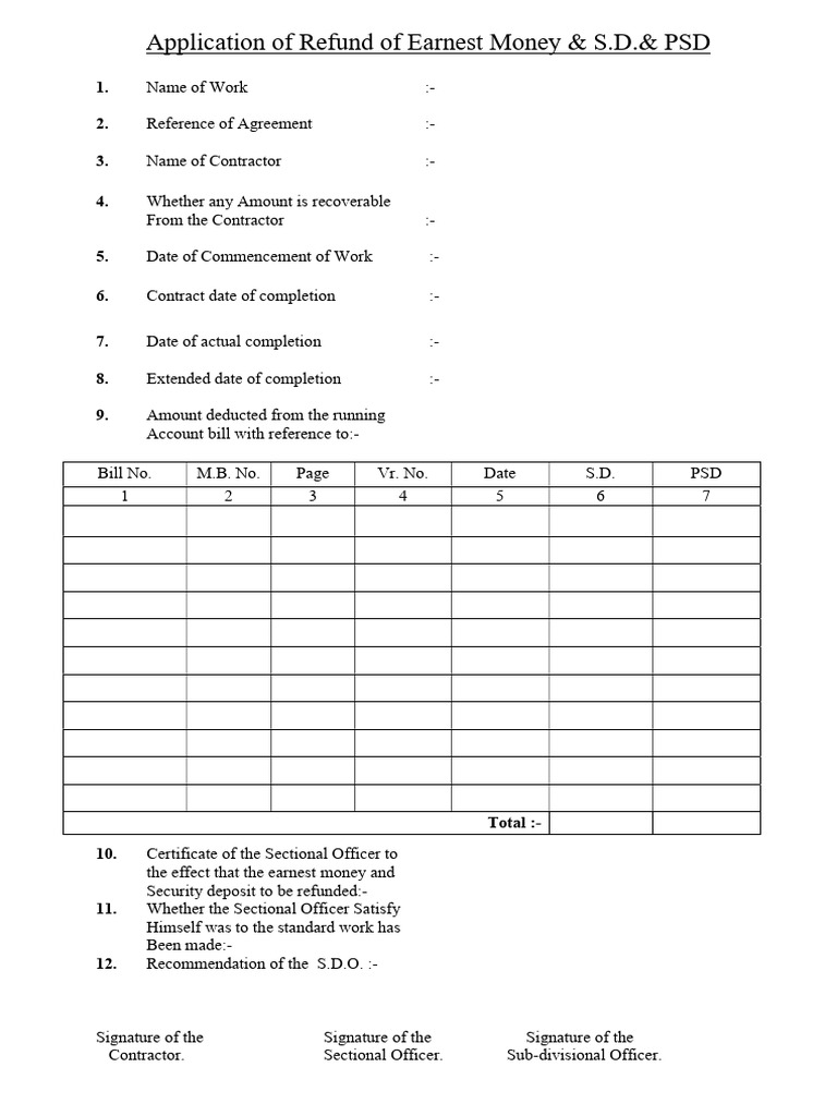 Refund Application for Earnest Money | PDF