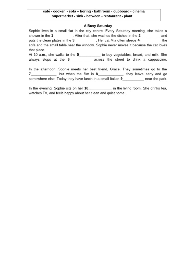 A Busy Saturday Fill in The Blanks | PDF