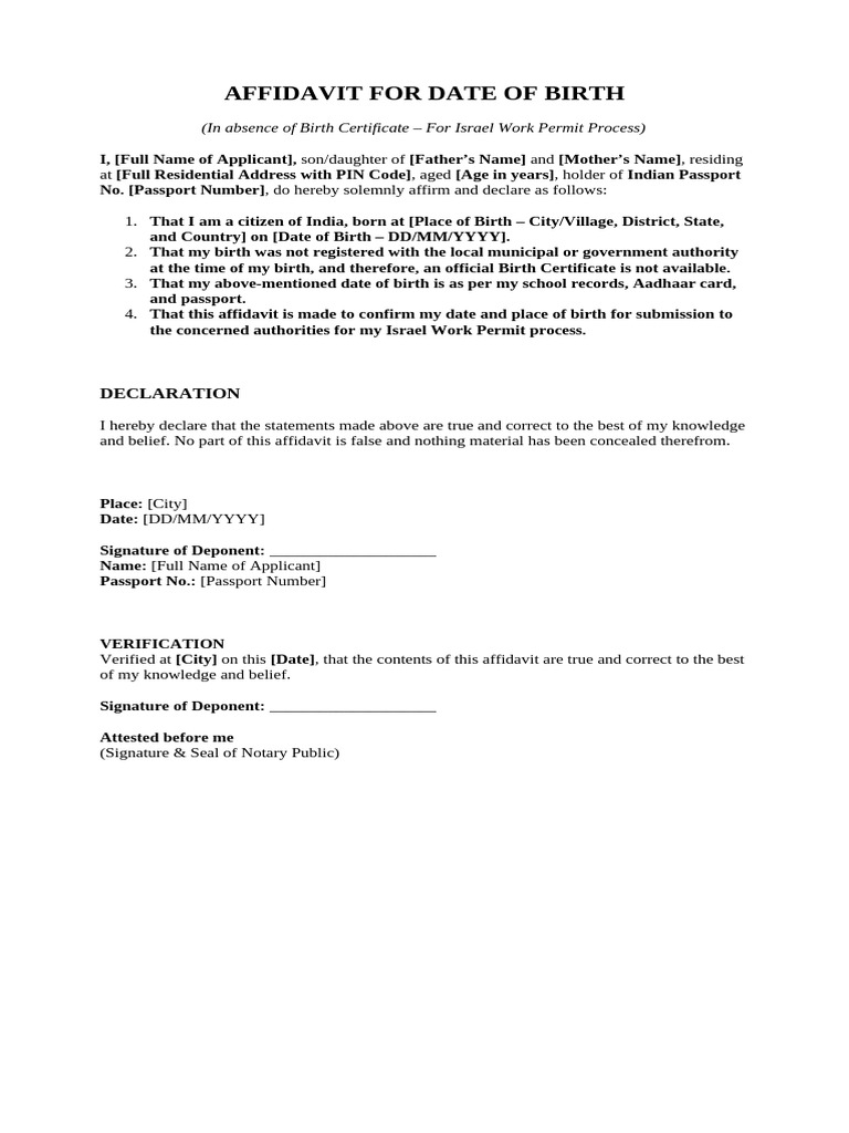 Affidavit for Birth Date Verification | PDF