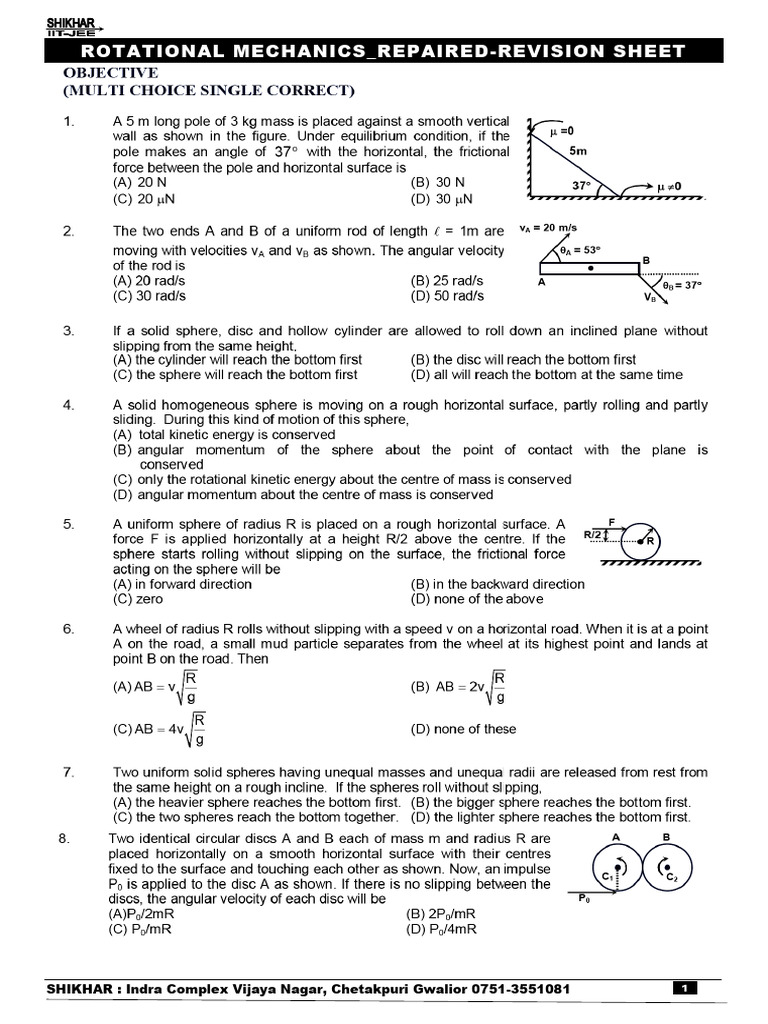 Rotational Mechanics_repaired (Without Anser) | PDF