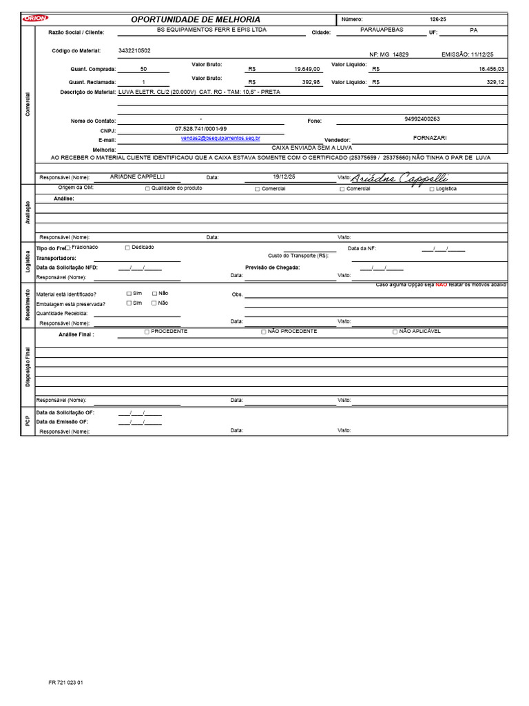 Om 126-25 - Bs Equipamentos Ferr e Epis Ltda | PDF | Business | Economias