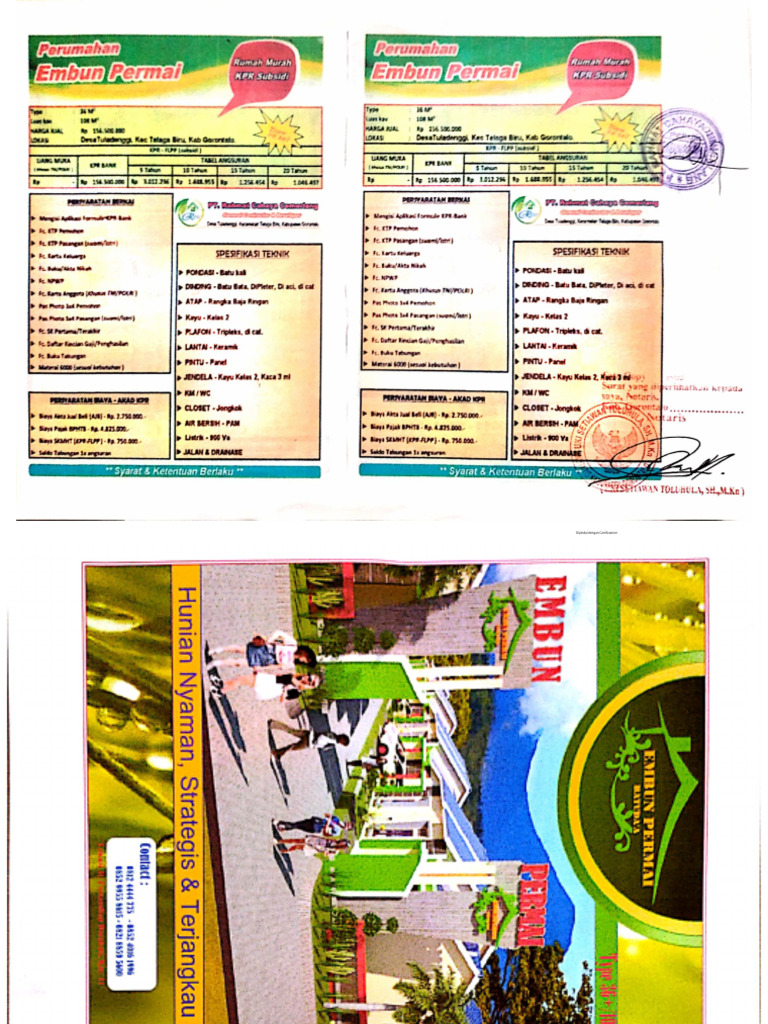 19 Brosur Penjualan Rumah MBR Yang Telah Di TTD Dan Cap Perusahaan Dan ...