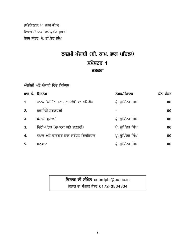 B.Com Sem-I Pbi Compulsory Prof. Bhupinde | PDF