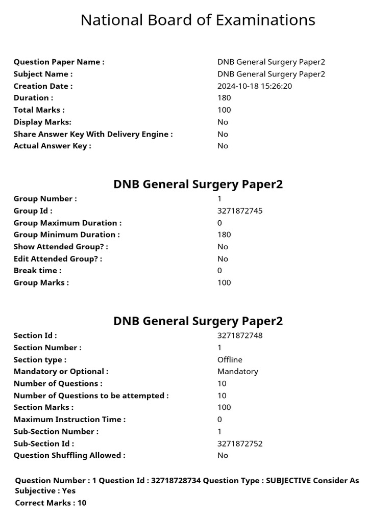 DNB General Surgery Paper 2 Exam Details | PDF | Medical Specialties ...