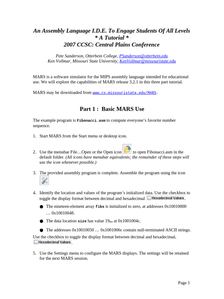 MARS Tutorial jiit | PDF | Icon (Computing) | Assembly Language