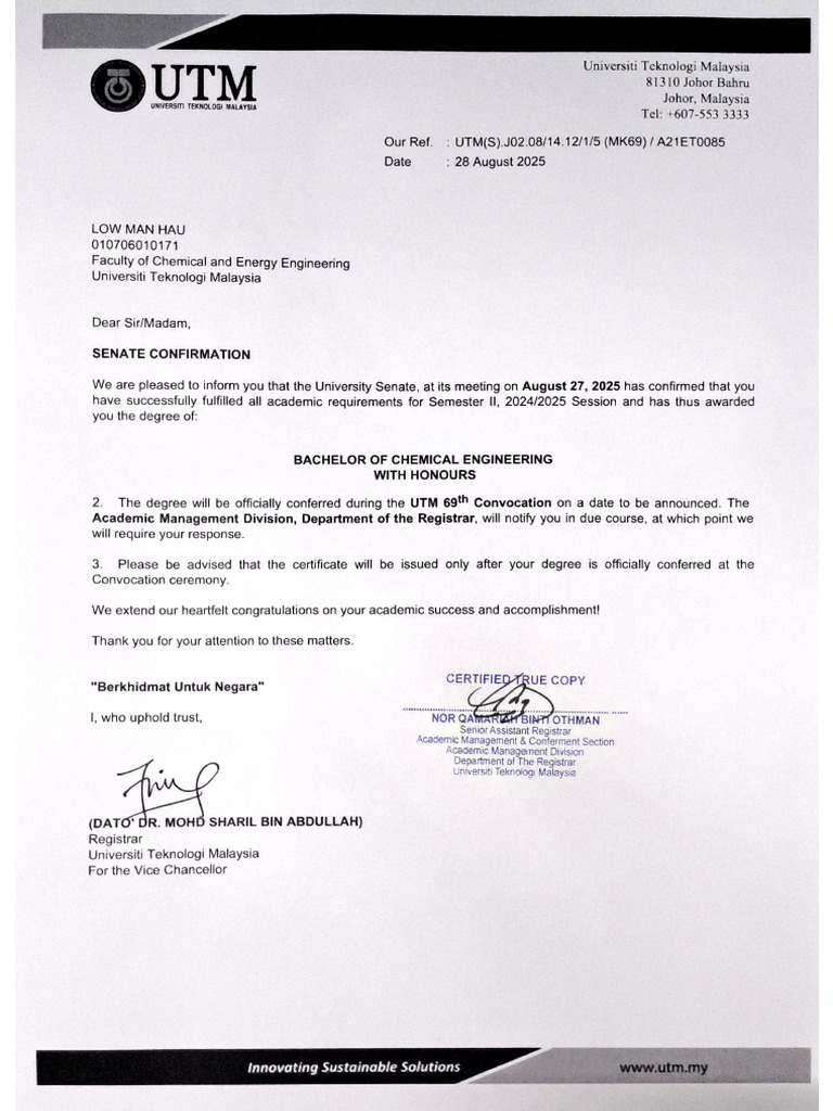 LowManHau_First Class Verification Letter CTC | PDF