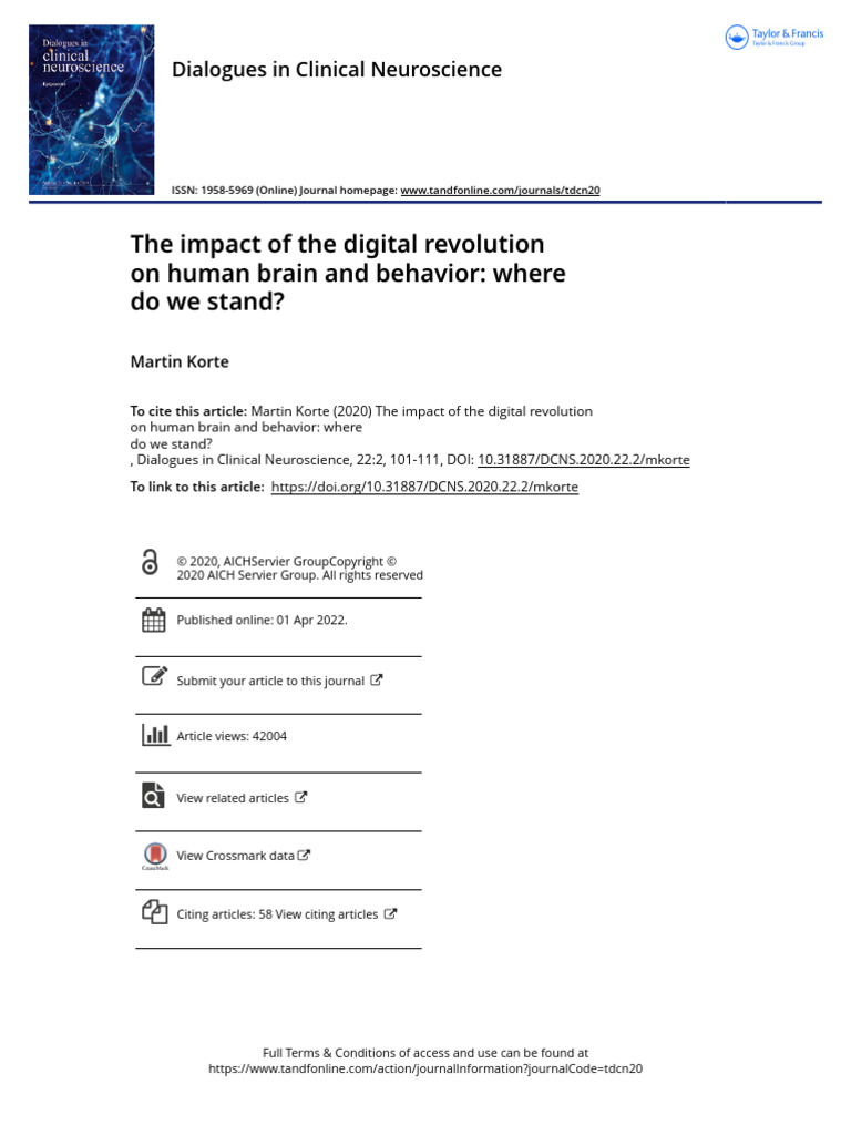 The Impact of The Digital Revolution On Human Brain and Behavior Where ...