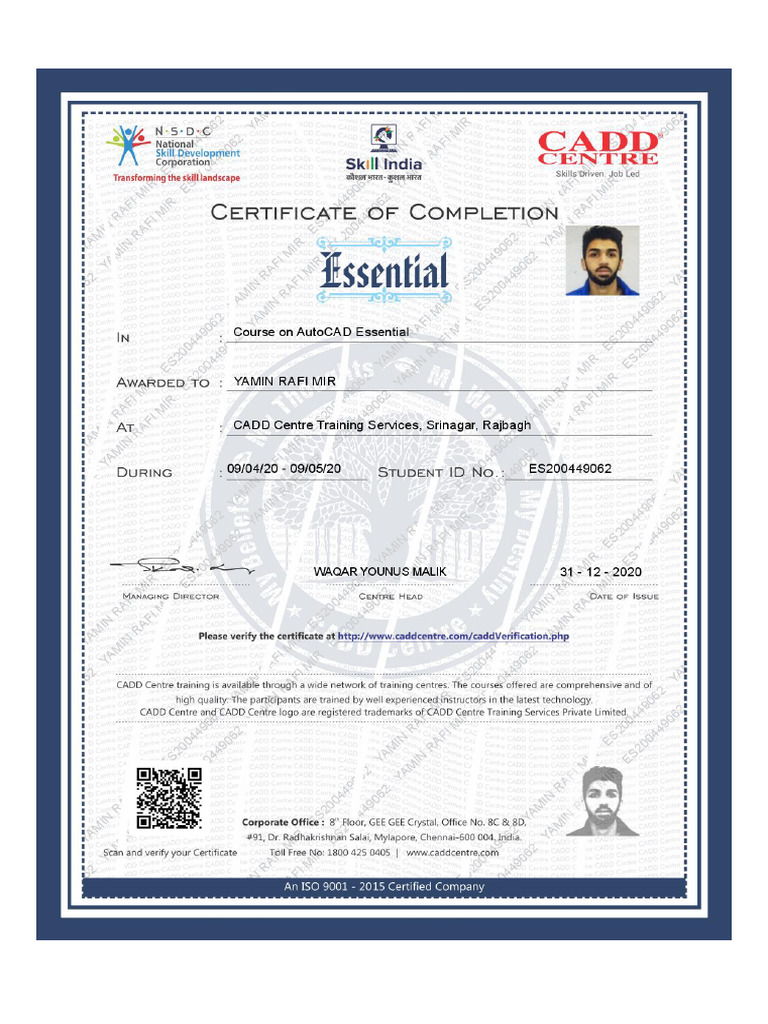 Certificate - AutoCAD Caddcentre | PDF