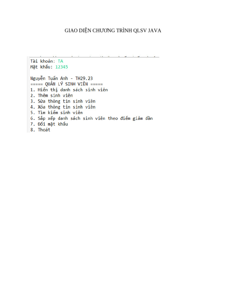 Giao Diện Qlsv_java | PDF