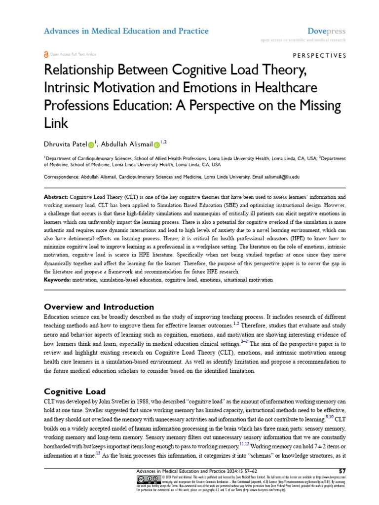 AMEP 441405 Relationship Between Cognitive Load Theory Intrinsic Motiva ...