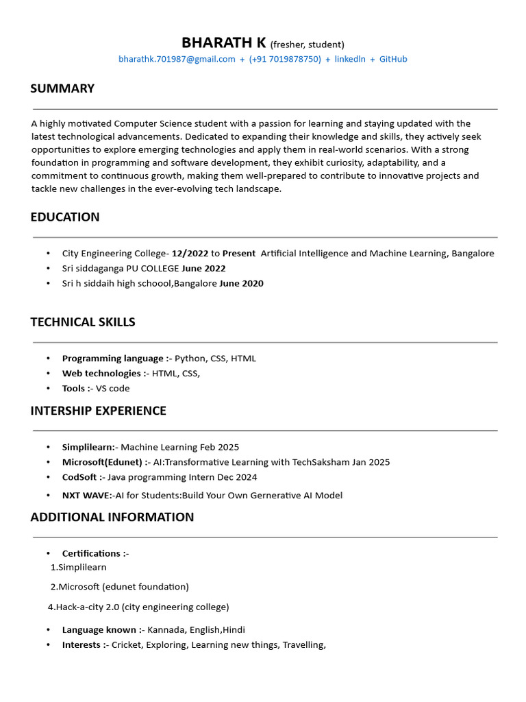 Computer Science Student Profile | PDF