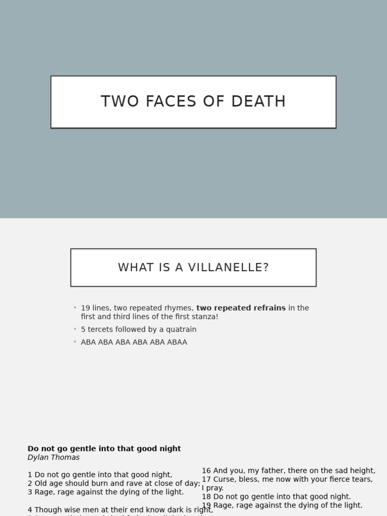 Villanelle Analysis: Death in Poetry | PDF | Phonaesthetics | Poetry