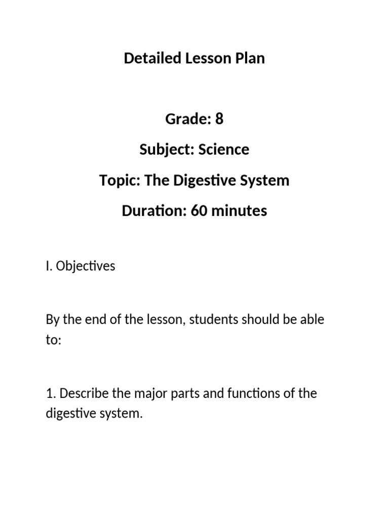 8th Grade Digestive System Lesson Plan | PDF | Digestion ...