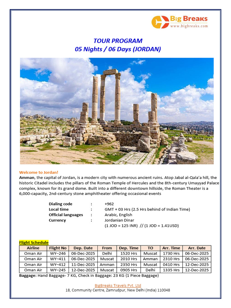 6-Day Jordan Tour Itinerary | PDF | Jordan