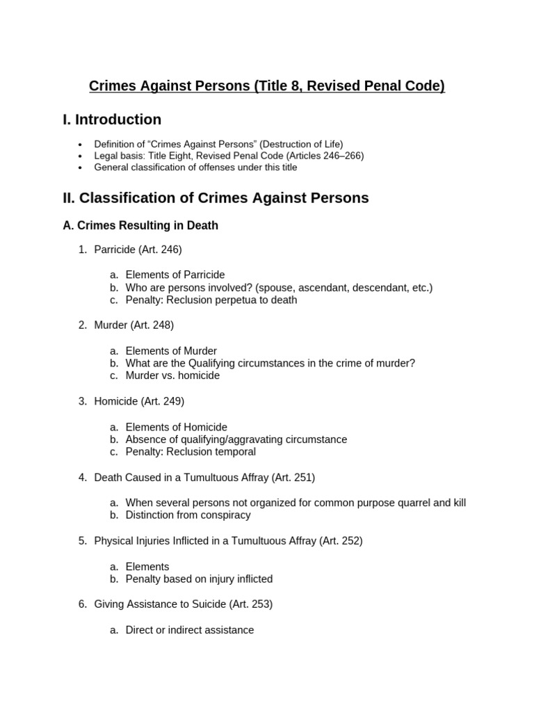 Overview of Crimes Against Persons | PDF | Murder | Public Law
