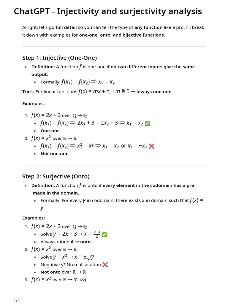 ChatGPT - Injectivity and Surjectivity Analysis | PDF | Function ...