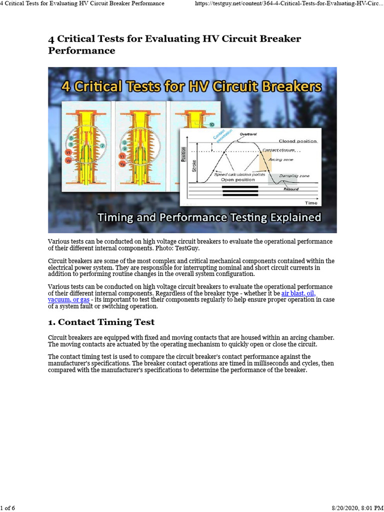 4 Critical Tests For Evaluating HV Circuit Breaker Performance | PDF ...