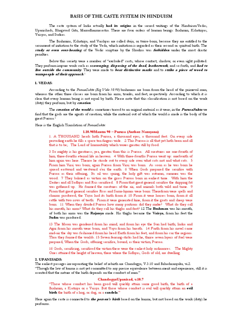 Basis of The Caste System in Hinduism | PDF | Hindu Literature | Hindu ...