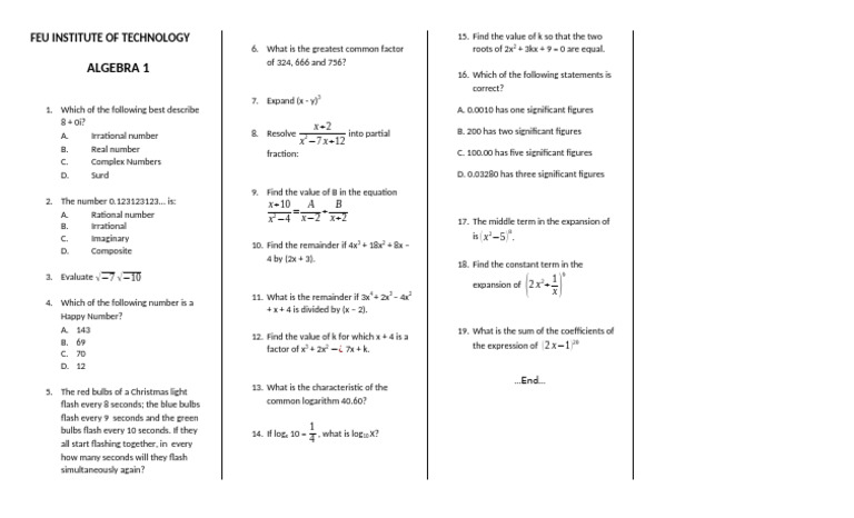 1. Algebra 1 | PDF | Numbers | Discrete Mathematics