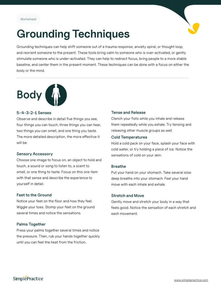SimplePractice Grounding Techniques | PDF | Senses | Psychological Concepts