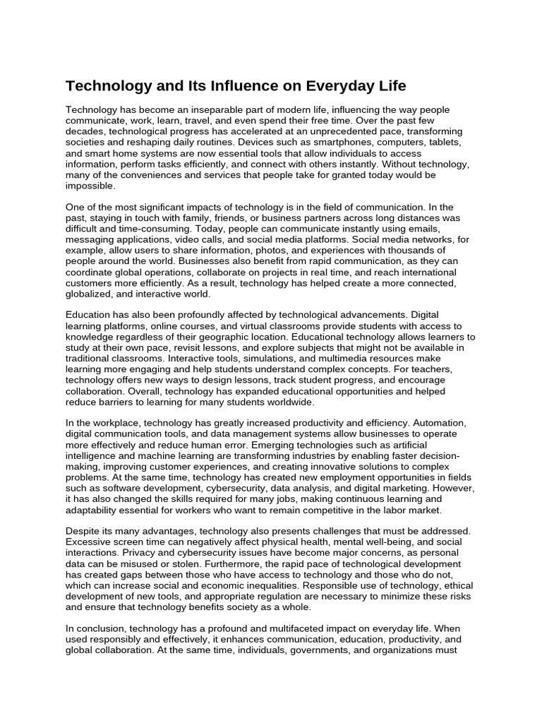 Impact of Technology on Daily Life | PDF | Educational Technology ...