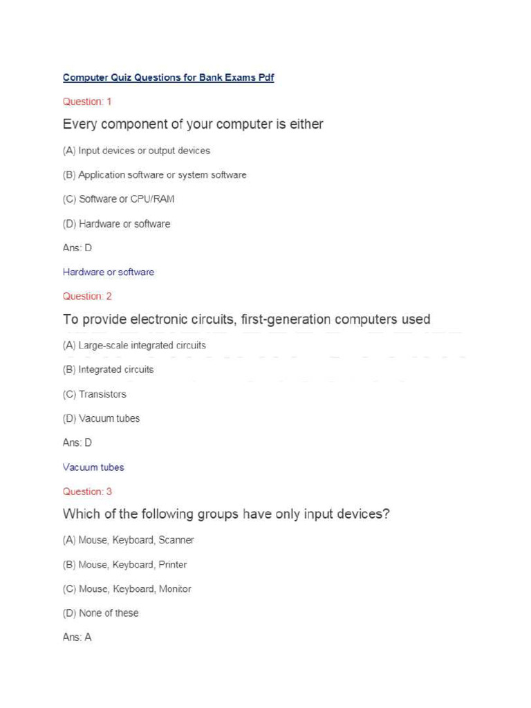 Computer Quiz Questions Bank Exams | PDF