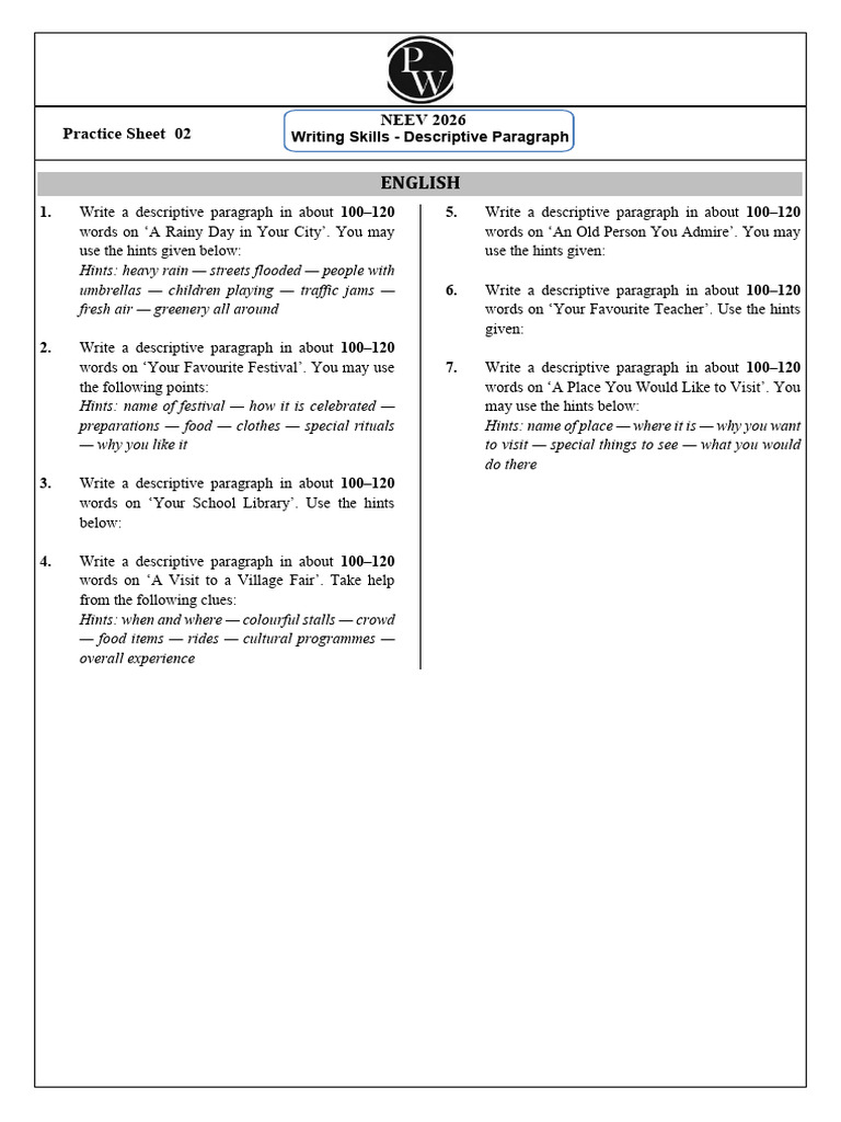 Writing Skills Practice Sheet 02 PDF | PDF