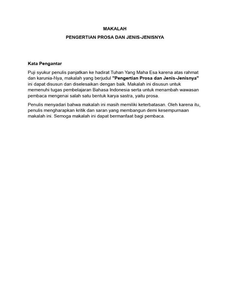 Makalah Pengertian Prosa Dan Jenis-Jenisnya | PDF