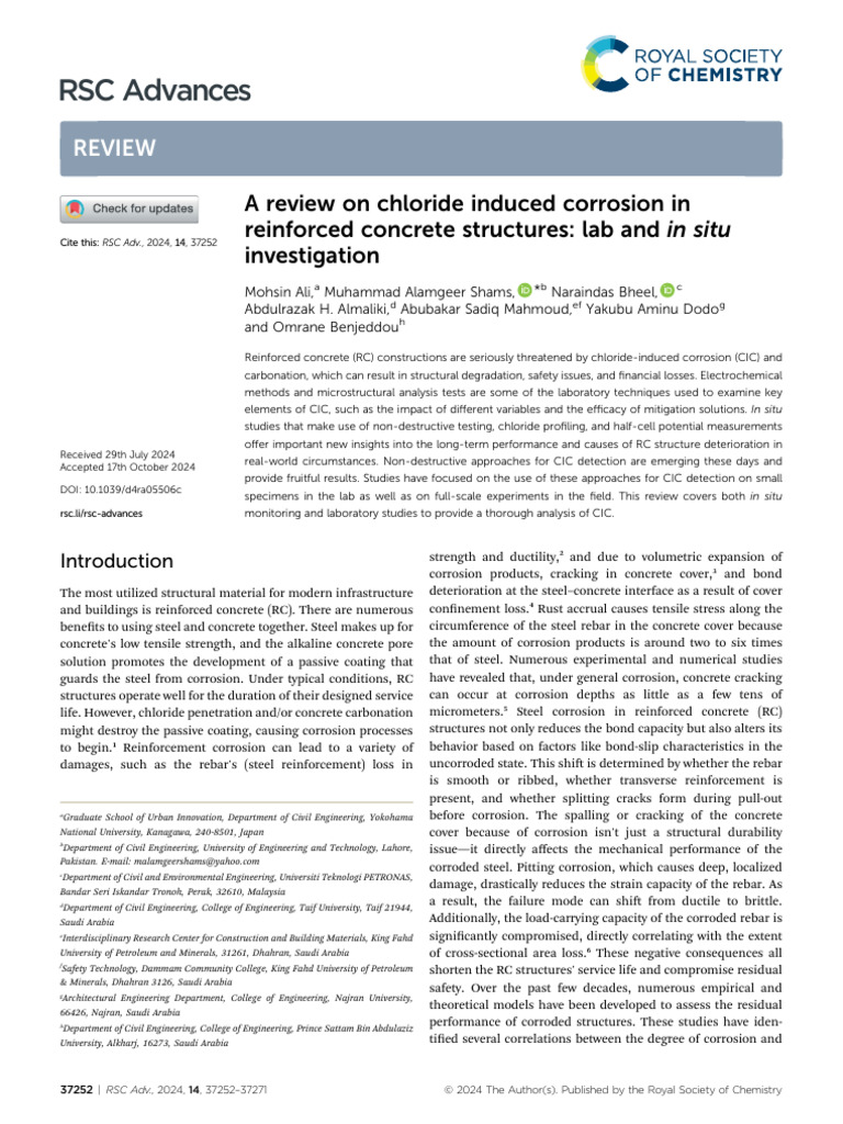 Chloride Corrosion in Reinforced Concrete | PDF | Corrosion ...