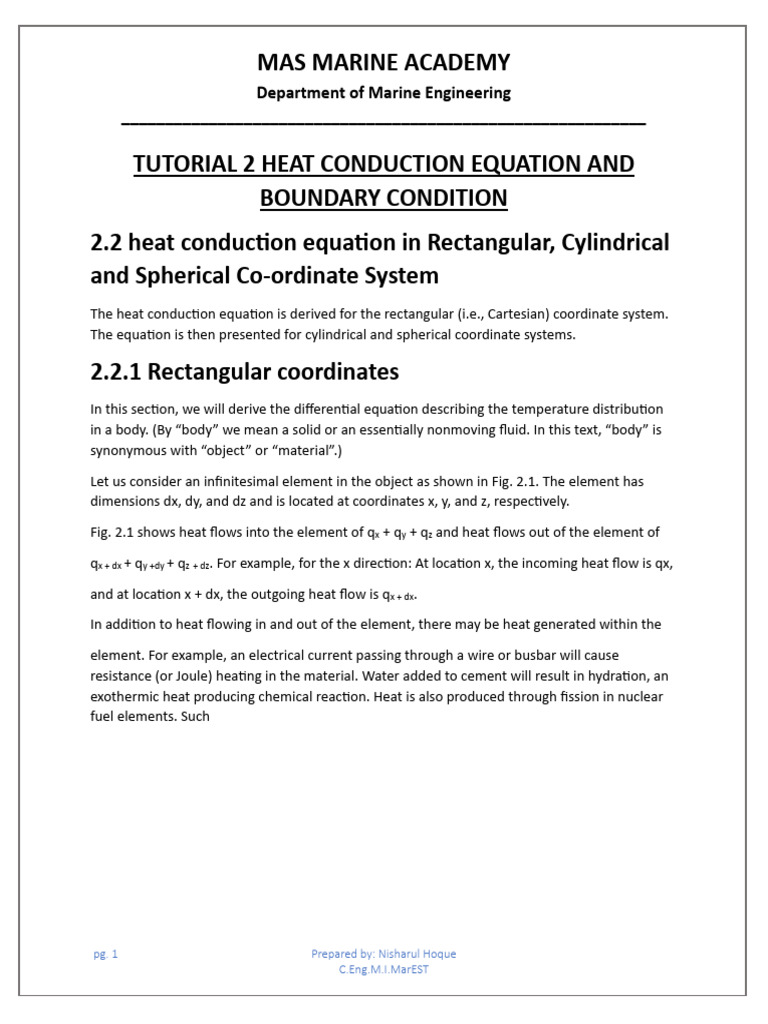Tutorial 2 Heat Conduction Equation and Boundary Condition | PDF | Heat ...