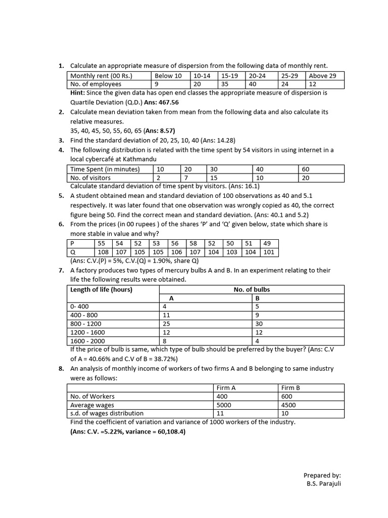 Assignment 2 (Measure of Dispersion) - 1 | PDF | Coefficient Of ...