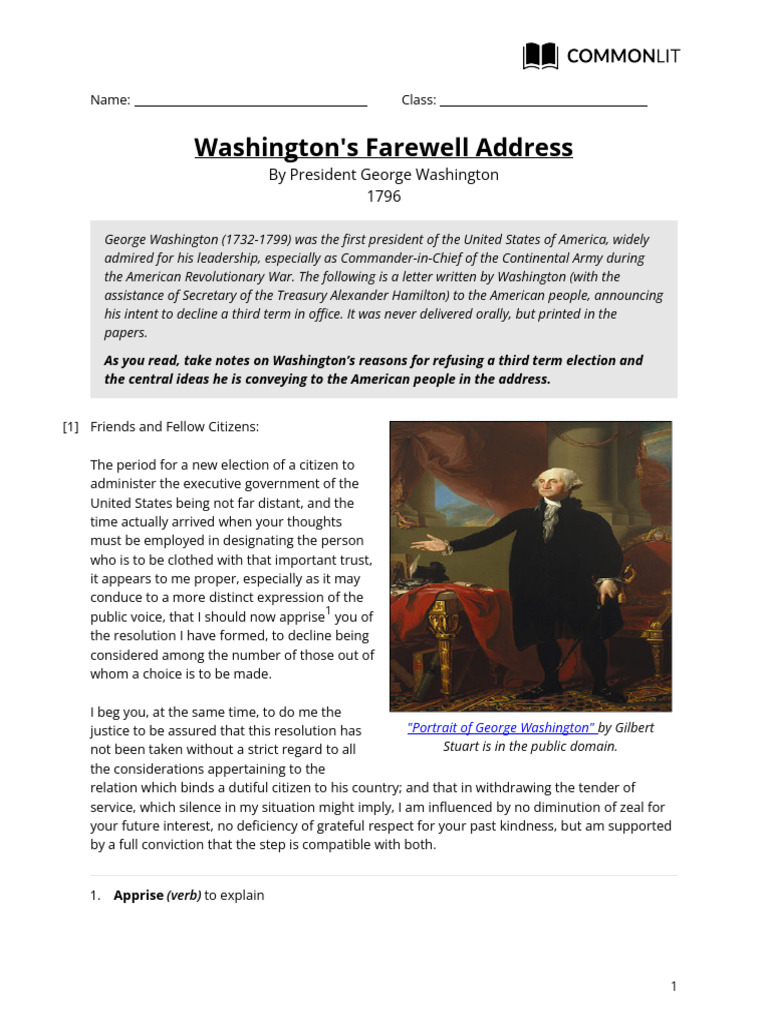 Washington's Farewell Address Summary | PDF | George Washington | Morality